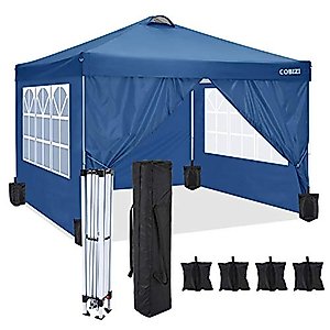 COBIZI 10'x10' Pop Up Canopy Tent Straight Leg Commercial Instant Canopy Pop Up Canopy with Sidewalls Outdoor Sun Shade Event Tent for Camping Garden Party Beach, Canopy Bags x1, Blue