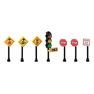 Road Signs & Traffic Lights Building Bricks Play Set Toys Living Traffic Toy Signs for Kids-Building Toys City Street Village, 7 Piece Educational Learning Gift