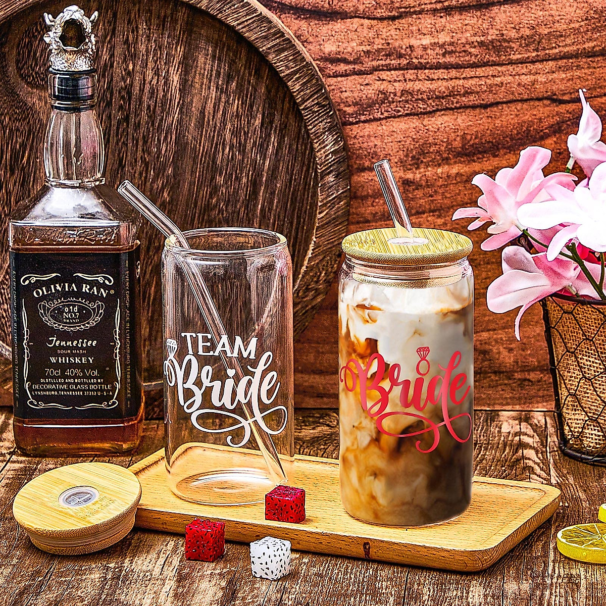 12 Sets Bride Bridesmaid Wine Glasses Team Bride Can Shaped Glass Cups Bridesmaid Gifts for Wedding Day Durable Stemless Bridesmaid Tumblers for Bridal Shower Proposal Bachelorette Party (16 oz)