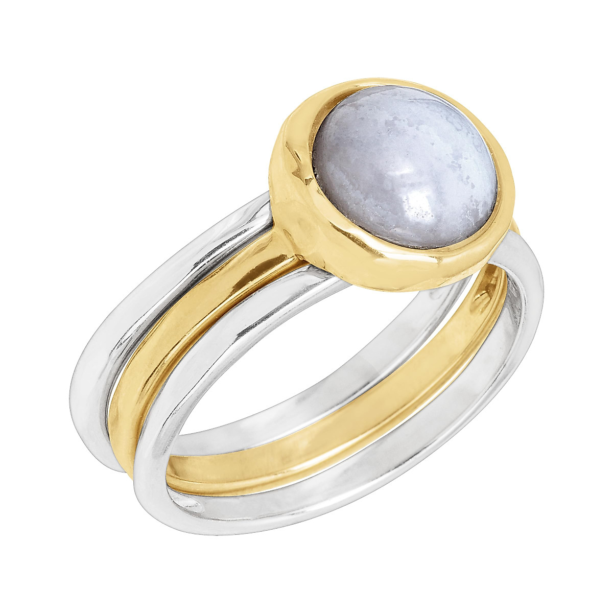 Silpada 'in Good Campanile' Stacking Rings with Natural Blue Lace Agate in Sterling Silver & Brass, Size 8