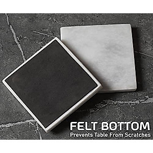 Coaster Set of 6 White Handmade Marble 3.5 Inch Bar Drink Cup Pad, Coffee Mug Square Coasters Set for Kitchen - Ideal Pot Drinks Tea Absorbent Coaster Plates