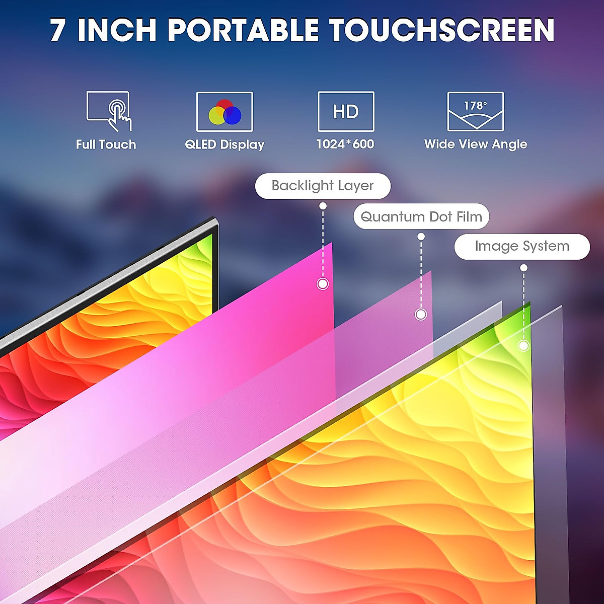 Wireless CarPlay Android Auto Screen - Portable Dash Mount Bluetooth Car Stereo - 7 Inch QLED Touchscreen AirPlay MirrorCast Steering Wheel Control GPS Navigation AUX Output