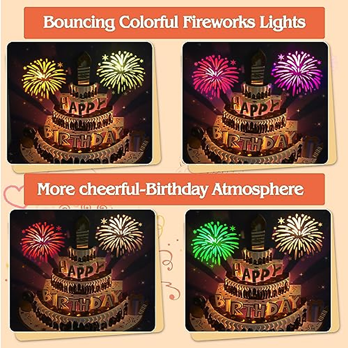 OLOSONG 3D Pop-Up Birthday Card with Music and Fireworks, Lavender, Unisex-Adults