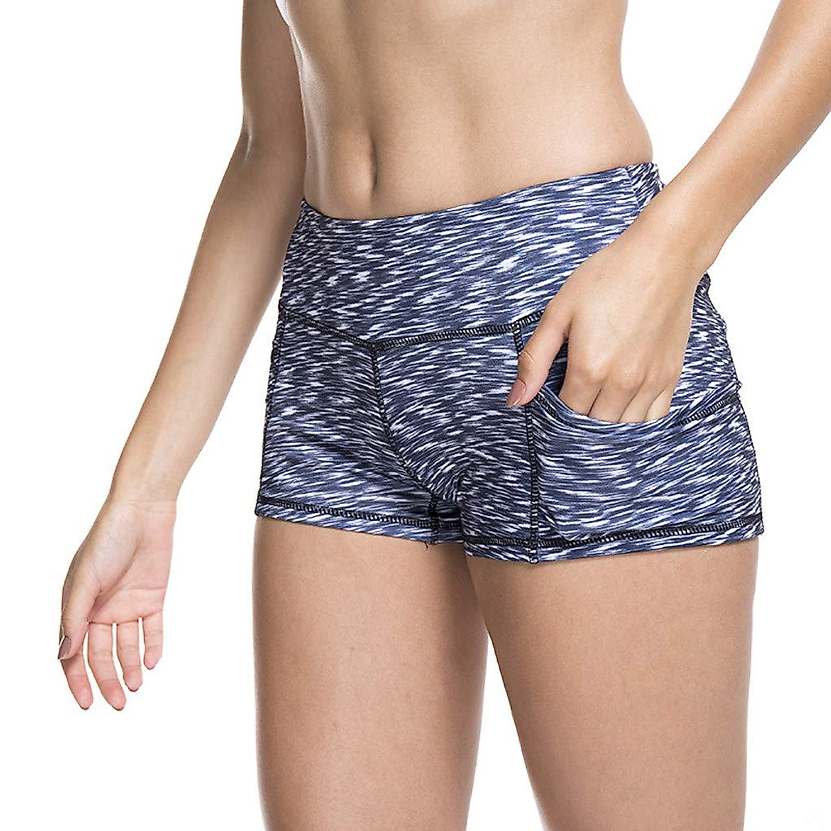 Shakumy Women Print Running Workout Yoga Shorts with Pockets Soft Stretch High Waist Active Gym Leggings Tights Hot Pants