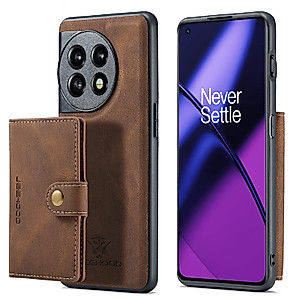 Hongxinyu Case for OnePlus 11 5G,Detachable Magnetic Basic Case Wallet Card Cash Slot Case Cover Functional Kickstand Compatible with OnePlus 11 5G 2023 (Brown)