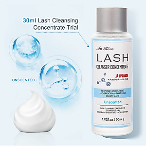 AuReve Lash Shampoo Concentrate 30ml Lash Cleanser Concentrate Add Hyaluronic Acid Oil-Free Lash Extension Shampoo Perfect for Salon，Unscented