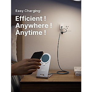 Compatible with MagSafe Charger for iPhone 15 - JSAUX Magnetic Wireless Charger Stand for iPhone 15/15 Pro/15 Plus/15 Pro Max/14 13 12, Magnet Charging Pad (Blue) with 20W PD Adapter and Metal Stand