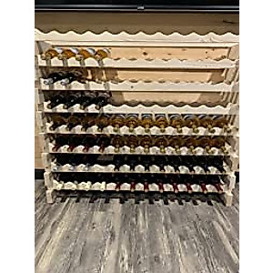 Stackable Modular Wine Rack Wine Storage Rack Wine Holder Display Shelves for Wine Cellar or Basement , Freestanding Wine Rack Thick Wood Wobble-Free (Unfinished, 12 X 8 Rows (96 Slots))