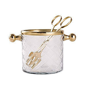 SOSSEG Ice Bucket, Ice Bucket, Handmade Brass Glass Ice Bucket with Ice Clip Dining Table Cooler Wine Wine Rack Ice Bucket Champagne Can Cooler Wine Chiller Bucket