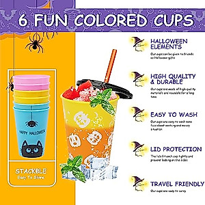QTOP Halloween Party Color Changing Cups With Lids And Straws,6 Pack 13oz Plastic Tumblers With Lids And Straws Bulk,Reusable Halloween Cups For Party Favors