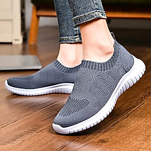 konhill Women's Walking Tennis Shoes - Lightweight Athletic Casual Gym Slip on Sneakers 9.5 Wide US A/Dark Grey,41