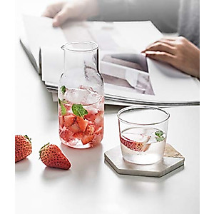 Bedside Water Carafe Set with Tumbler Glass Set Mouthwash Bottle for Bathroom, Bedroom Nightstand, 17oz/500ml(Clear)