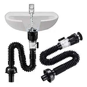 Bathroom Sink Drain Kit with Flexible Expandable P-Trap Sink Drain Pipe Tube Anti-Odor Bathroom Sink Drain Pipe for 1-1/4",1-1/2" and 2'' Drain Hole