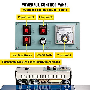 VEVOR Continuous Band Sealer, 0.24-0.6 in/6-15 mm Seal Width, FR900 110V/60Hz Horizontal Sealing Machine, Band Heat Sealer with Digital Temperature Control for PVC Membrane Bag Film