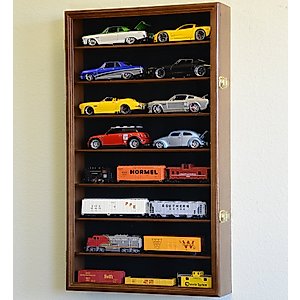 Large 1/24 Scale Diecast Model 16 Cars Display Case Cabinet Holder Holds 16 Cars 1:24 (Walnut Finish)