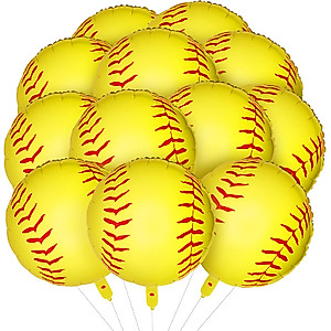 Softball Foil Balloons Softball Party Favors Softball Balloons Round Sports Themed Party Softball Backdrop for Birthday Party Boys Girls Baby Shower Decorations (12 Pieces)