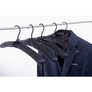 Cocomaya 17 Inch Extra Large Anti Slip Satin Padded Bridal Wedding Dress Hanger No Bumps for Dress Coats, Sweaters Pack of 5 (Black, 5)