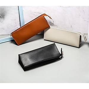 WHTCHSU Pencil Bag Pen Case Cosmetic Makeup/Stationery Pouch Bag Case/PU Leather Small Pouch Stationery Pouch Zipper Bag for Pens, Pencils, Markers (off-white)