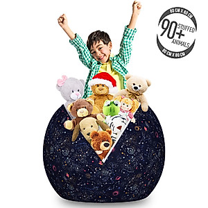 Lunarable Constellation Storage Toy Bag Chair, Star Clusters Galaxies and Planets Astrology Themed Abstract Illustration, Stuffed Animal Organizer Washable Bag, Large Size, Space Blue