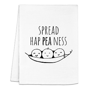 Funny Dish Towel, Spread Hap Pea Ness, Flour Sack Kitchen Towel, Sweet Housewarming Gift, Farmhouse Kitchen Decor, White or Gray (White)