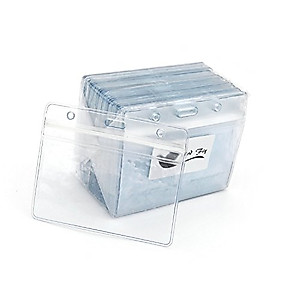 Name Tags,Bird Fiy 50 Pcs Waterproof Type Clear Plastic Horizontal Name Tag Badge Id Card and 50 Pcs Blue Lanyard