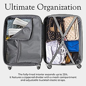 AMKA - Varsity Hardside Carry-On and Weekend Bag Luggage Set with Spinner Wheels, 2-Piece Travel Luggage, (20-Inch and 12-Inch) Rose Gold/Grey