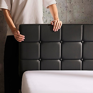 Hearth & Harbor Bed Headboard Queen Size, Button Tufted Queen Headboard Only, Upholstered Headboards Queen, Wall Mounted, Adjustable Height 34”-42”, Modern Queen Size Headboard, Black