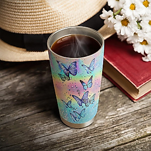 20oz Colorful Tie Dye Butterfly Tumbler, Gifts for Butterfly Lovers, Coffee Thermos for Women, Stainless Steel Double Wall Vacuum Insulated Coffee Mug, Travel Cup with Lid