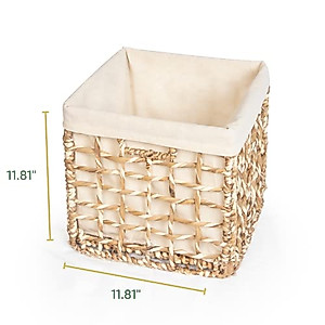 WERORA - Wicker Storage Baskets for Shelves, 2 Packs Water Hyacinth Storage Baskets with Handles, Foldable Square Pantry Baskets, Wicker Storage Basket for Toys, Bookself.