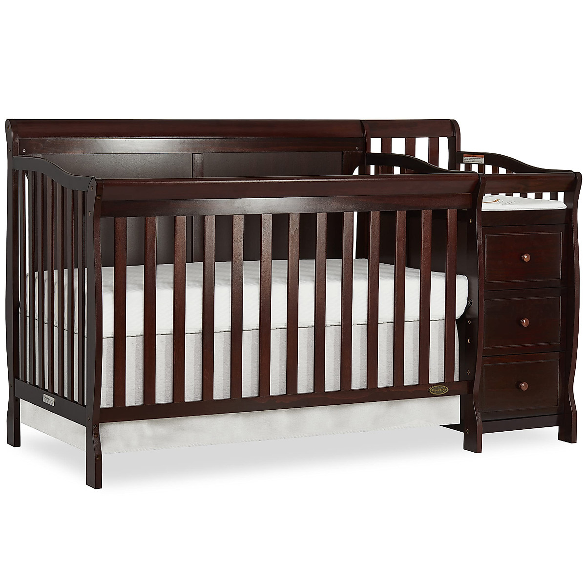 Dream On Me 5-in-1 Brody Full Panel Convertible Crib in Espresso with Changer, Spacious Drawers, Detachable Changing Table, 1''Changing Pad