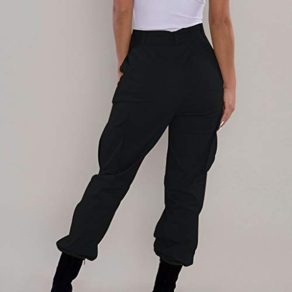 Womens Cargo Trousers Casual Stylish Military Combat Solid Pants Pocket Trousers Black