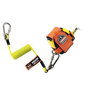 Ergodyne Squids 3130S Coiled Cable Tool Lanyard with Dual Stainless Steel Carabiners, 2 Pounds