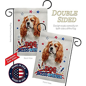 Breeze Decor Patriotic Cavalier King Spaniel Garden Flag-Set Wood Dowel Dog Puppy Spoiled Paw Canine Fur Pet Nature Farm Animal Creature House Banner Small Yard Gift Double-Sided, Made in USA