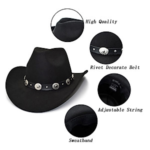 Classic Western-Cowboy-Hat Men Womens Wide Brim Cowgirl Hats Felt Fedora hat (S-M)