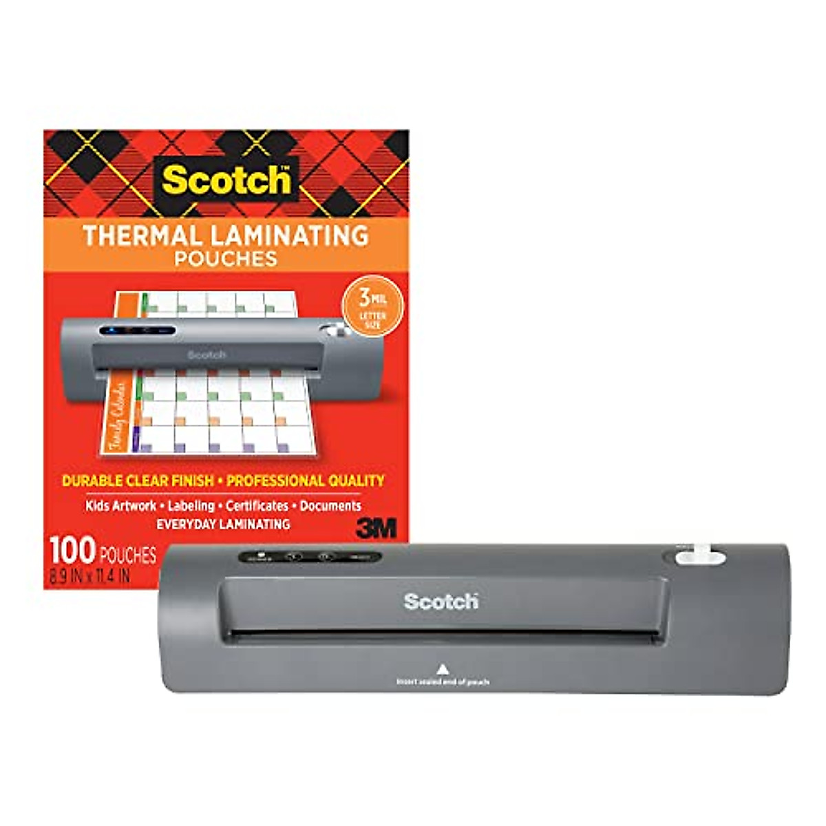 Scotch Thermal Laminator and Pouch Bundle, 2 Roller System, Laminate up to 9" Wide (TL901X) with Scotch Laminating Pouches, 100-Pack (TP3854-100)
