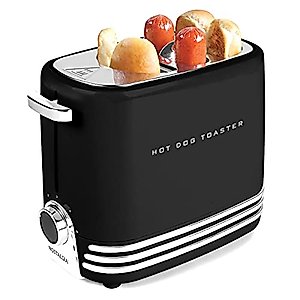 Nostalgia 2 Slot Hot Dog and Bun Toaster with Mini Tongs, Hot Dog Toaster Works with Chicken, Turkey, Veggie Links, Sausages and Brats, Black