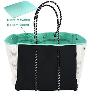 QOGiR Neoprene Multipurpose Beach Bag Tote with Inner Zipper Pocket (Black, X-Large) …