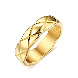 FOCALOOK Gold Ring 14K, Gold Rings for Women, Crush Wide Band Gold Ring, Wide Gold Band, Stacking Rings, Gold Wedding Band Minimalist Style (Gold, 7)