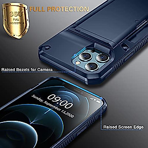 iPhone 12 Pro Max Case, SUPBEC Silicone Protective Wallet Case with Card Slot [Screen Protector x2] [Military Grade Protection] [Anti-Scratch], iPhone 12 Pro Max Case with Card Holder, 6.7", Blue