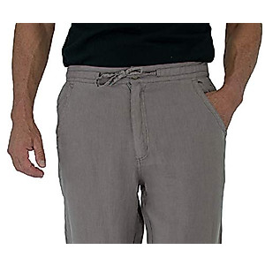 short fin Men's 100% Linen Drawstring Pants with Elastic Waistband (L8021L Pewter 38X30)