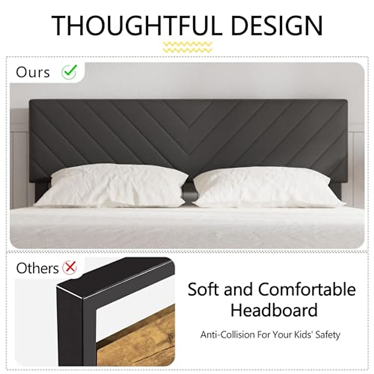 MTSVMP Queen Size Upholstered Platform Bed Frame with High-Adjustable Headboard and Solid Wood Slats Support, Non-Slip and Noise-Free,No Box Spring Needed, Easy Assembly (Queen)