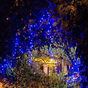 REICUA, Solar Garden Lights, Outdoor String Lights with Flowers, Waterproof 7m 50 LED 8 Twinkling Modes, Decorative Lighting Fairy Lights for Home, Gazebo, Patio, Lawn, Wedding Ornament (Blue)