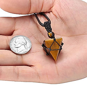 Top Plaza Tiger Eye Stone Healing Crystals Necklace for Men Boys Pyramid Stone Necklace Adjustable Rope Natural Gemstone Pendant Necklace Spiritual Protection Energy Men Jewelry Gifts