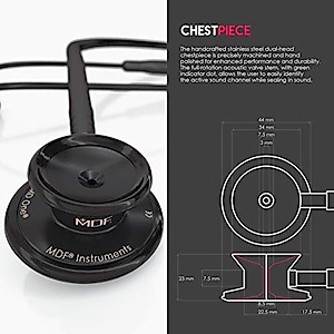 MDF MD One Stainless Steel Stethoscope, Adult, Black Tube, Black Chestpieces-Headset, MDF777BO