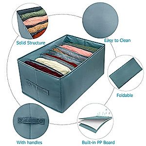iSamzan Closet Organizers and Storage, Fabric Wardrobe Clothes Organizer, Folding Storage Box with Handle Built in PP Board, Drawer Dividers Organizer, Jeans, T Shirt, Baby Clothing, Towel, Pants Organizer (1Pcs 6 Grids 17.3*11*8.7in)