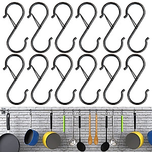 ACXFOND 36PCS S Hooks for Hanging, Black S Hooks with Safety Buckle 3.5 Inch Heavy Duty s Hooks, S Hooks for Hanging Plants, Clothes, Kitchen Utensil, Pots and Pans, Bags
