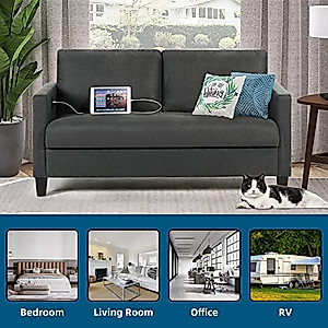 GRACFORCE Modern Living Room Furniture Sets 3 Piece, Mid Century Loveseat Sofa Sets Accent Arm Chair for Living Room w/ 2 USB, 2-Seater Small Couches for Small Spaces, Bedroom, Apartment, Dark Gray