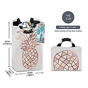 ALAZA Pineapple Laundry Basket Collapsible, Fabric Laundry Hamper Basket Foldable, Rose Gold Pineapple On Pink and White Marble