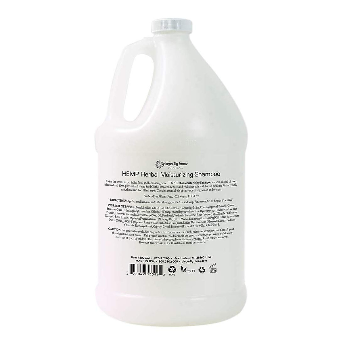 Ginger Lily Farms Botanicals HEMP Herbal Moisturizing Shampoo, Enriched with 100% Pure Natural Hemp Seed Oil, 100% Vegan & Cruelty-Free, 1 Gallon Refill