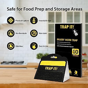 TRAP IT! Pantry Moth Traps, 10 Pack Sticky Glue Trap Indoor with Pheromones to Attract and Kill Grain Flour Seed Meal Moths, Non-Toxic Pantry Pest Killer for House Food and Cupboard Moth Control